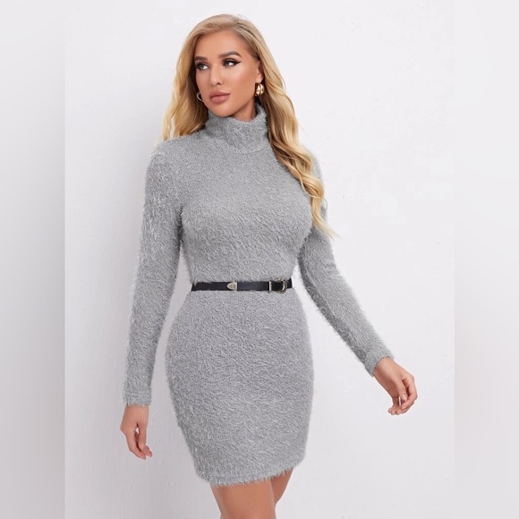 Dresses | High Neck Fuzzy Sweater Dress | Poshmark